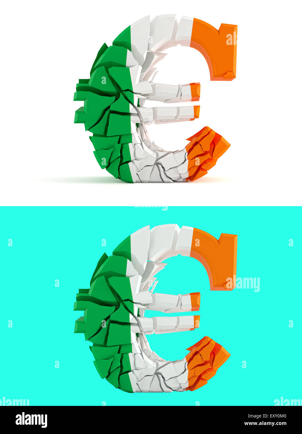 broken euro sign - irish flag - isolated for composits Stock Photo - Alamy