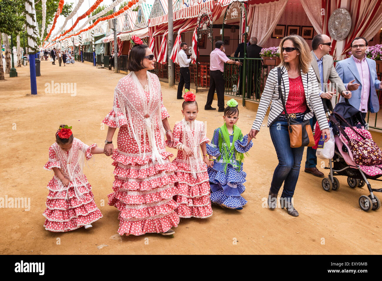 In traditional Seville dress in Seville, Andalucia, Spain, Europe. At ...