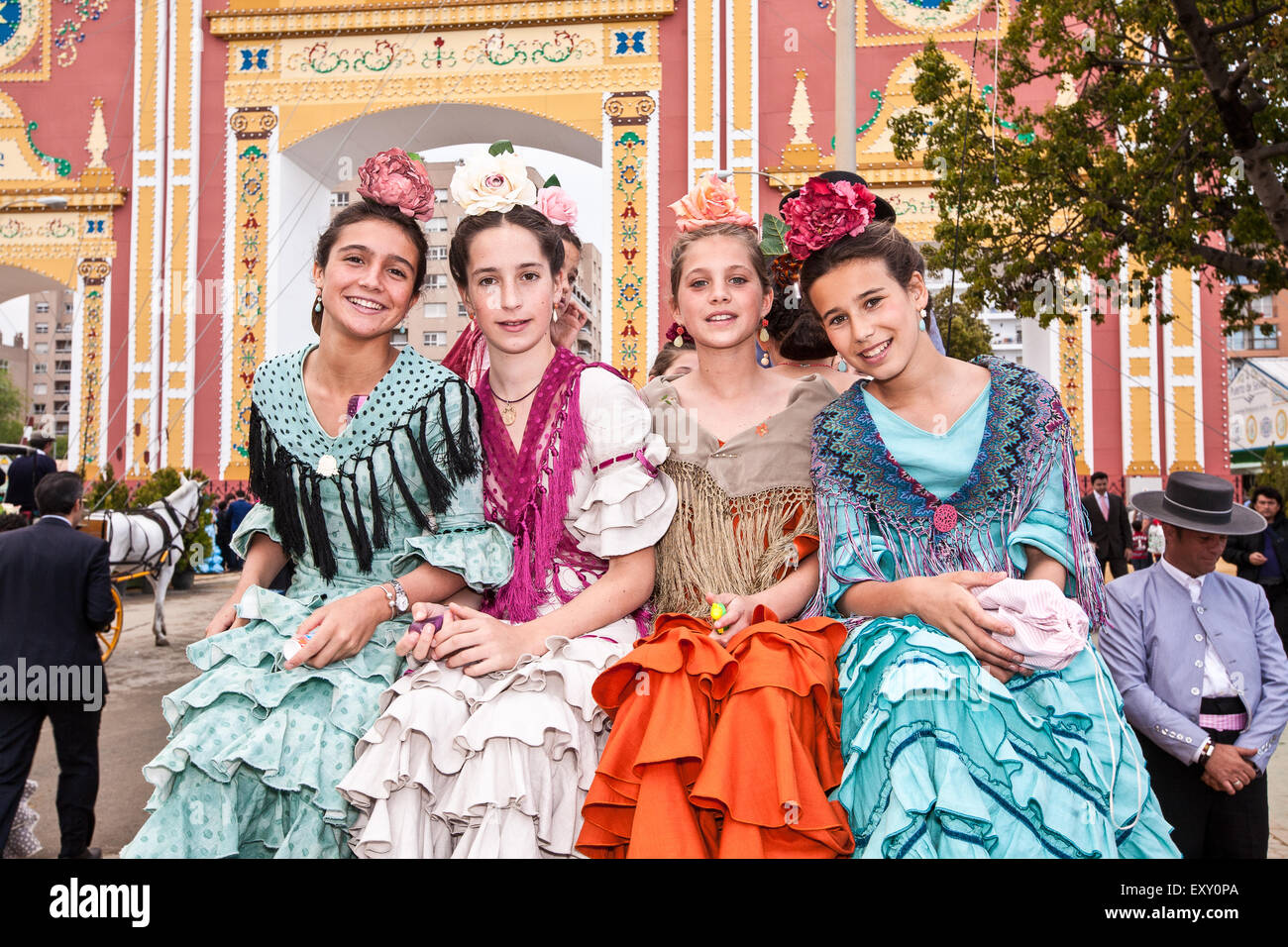 In, traditional, Seville, dress, in, Seville, Andalucia, Spain, Europe ...