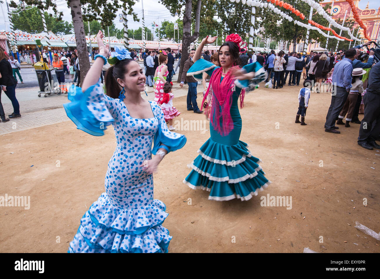 Dancing Sevilla style.In traditional Seville dress in Seville ...