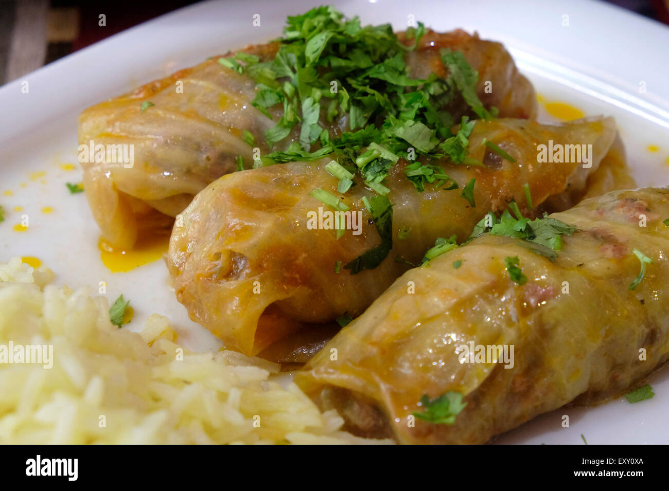 Traditional Kelem Dolmas which is minced lamb mixed with rice and ...