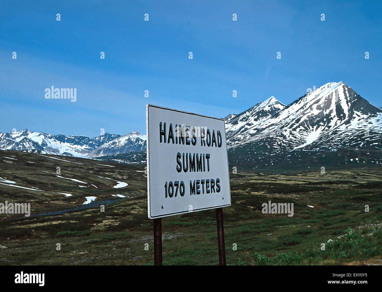 Haines Road Summit sign, Haines Highway, British Columbia Stock Photo ...