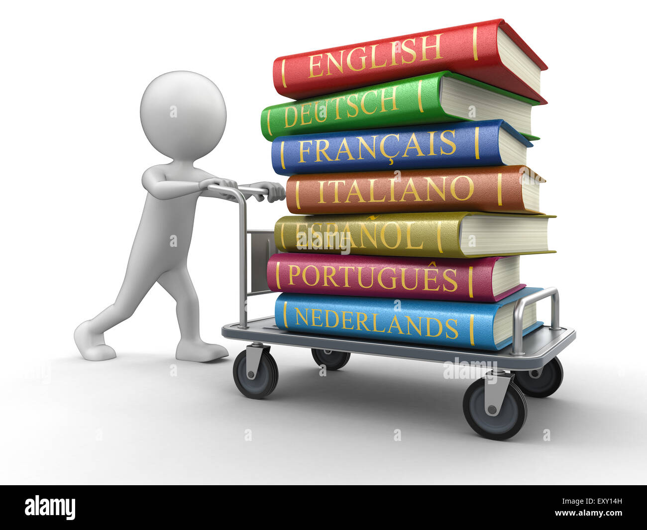 Man and Handtruck with Stack of dictionaries Stock Photo - Alamy