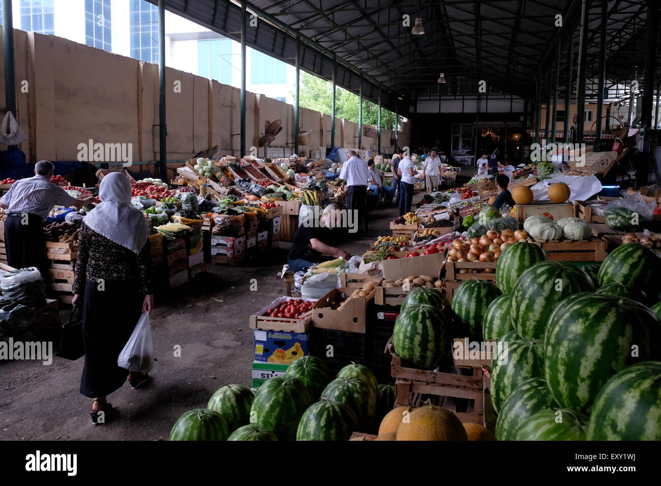 Vegetables stalls in Taza Bazaar market in the city of Baku in ...
