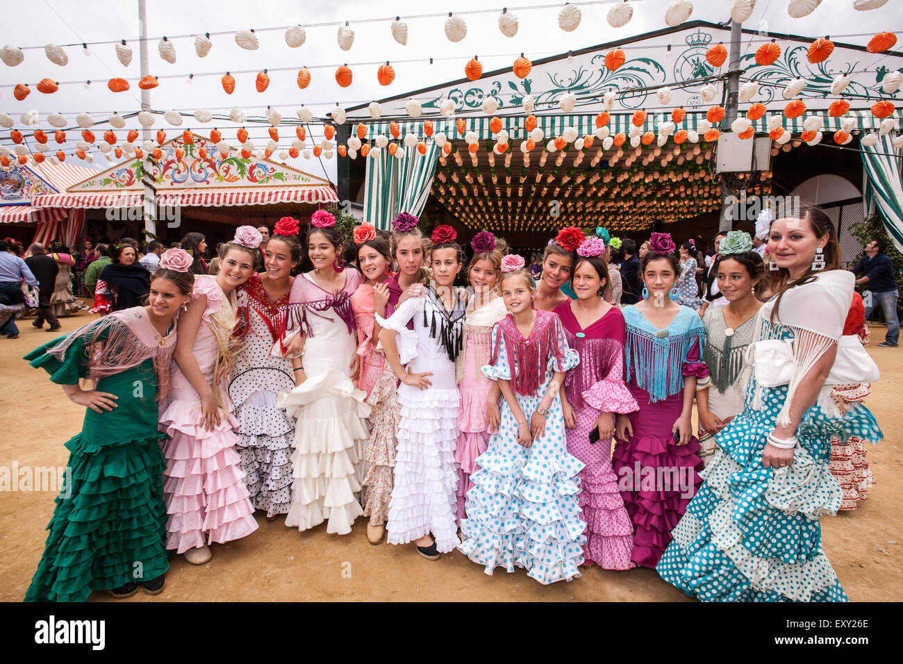In traditional Seville dress in Seville, Andalucia, Spain, Europe. At ...