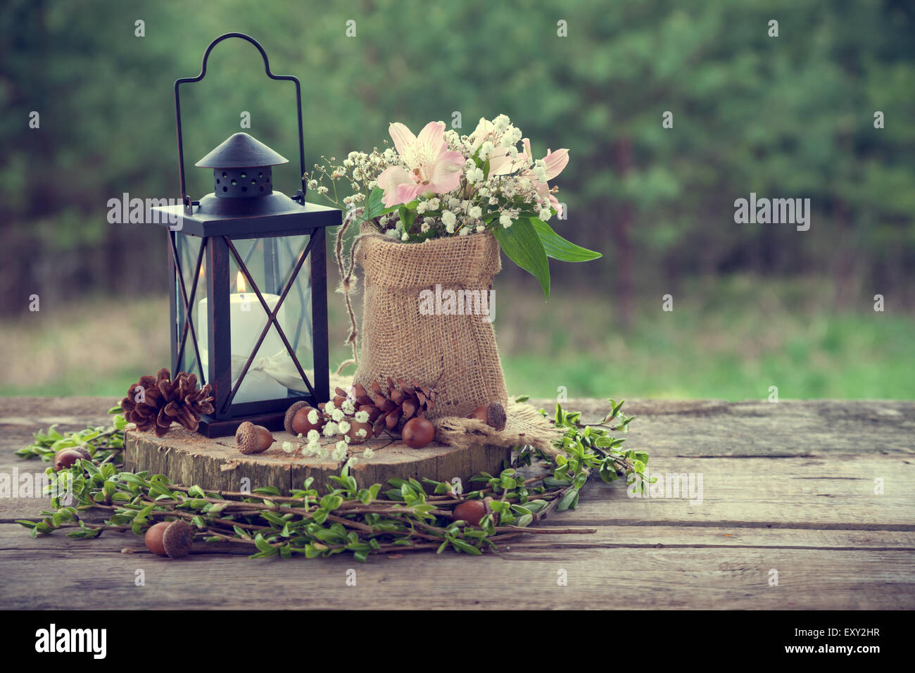 Wedding still life in rustic style. Retro stylized photo Stock Photo ...