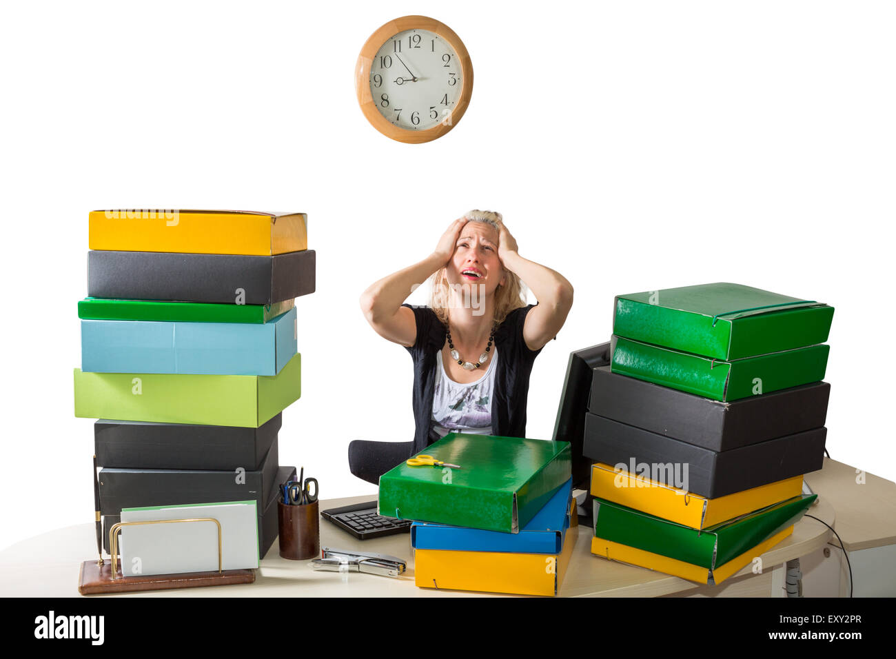 Stressed working woman Stock Photo - Alamy