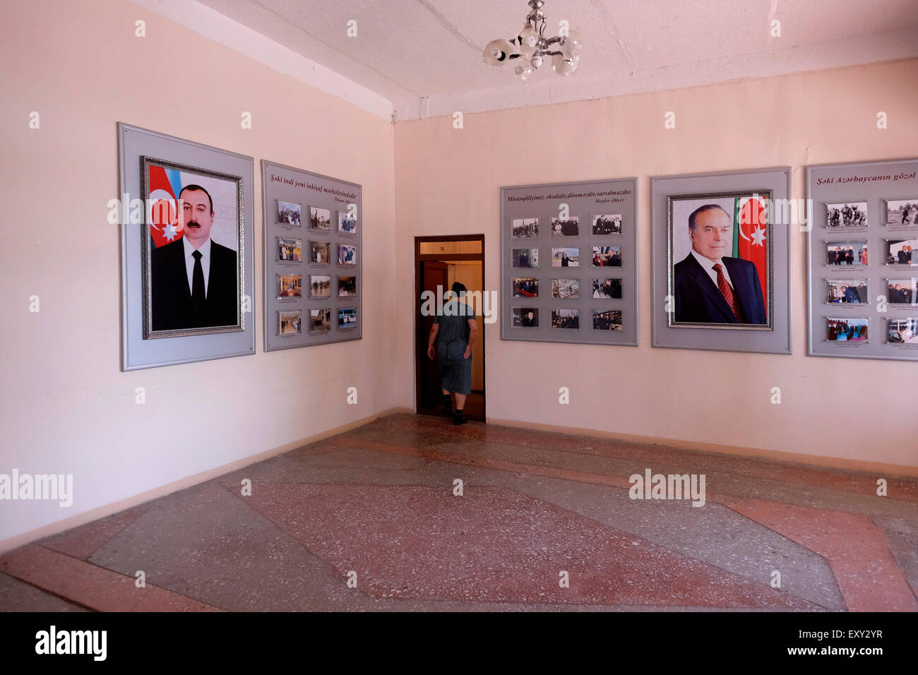Photographs of the former president Heydar Aliyev and his son Ilham ...