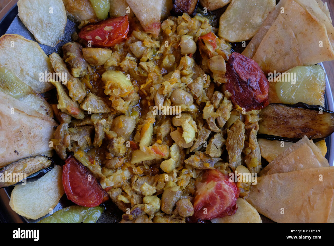 Lamb and chicken Saj with Lavash a thin unleavened flatbread made in a ...