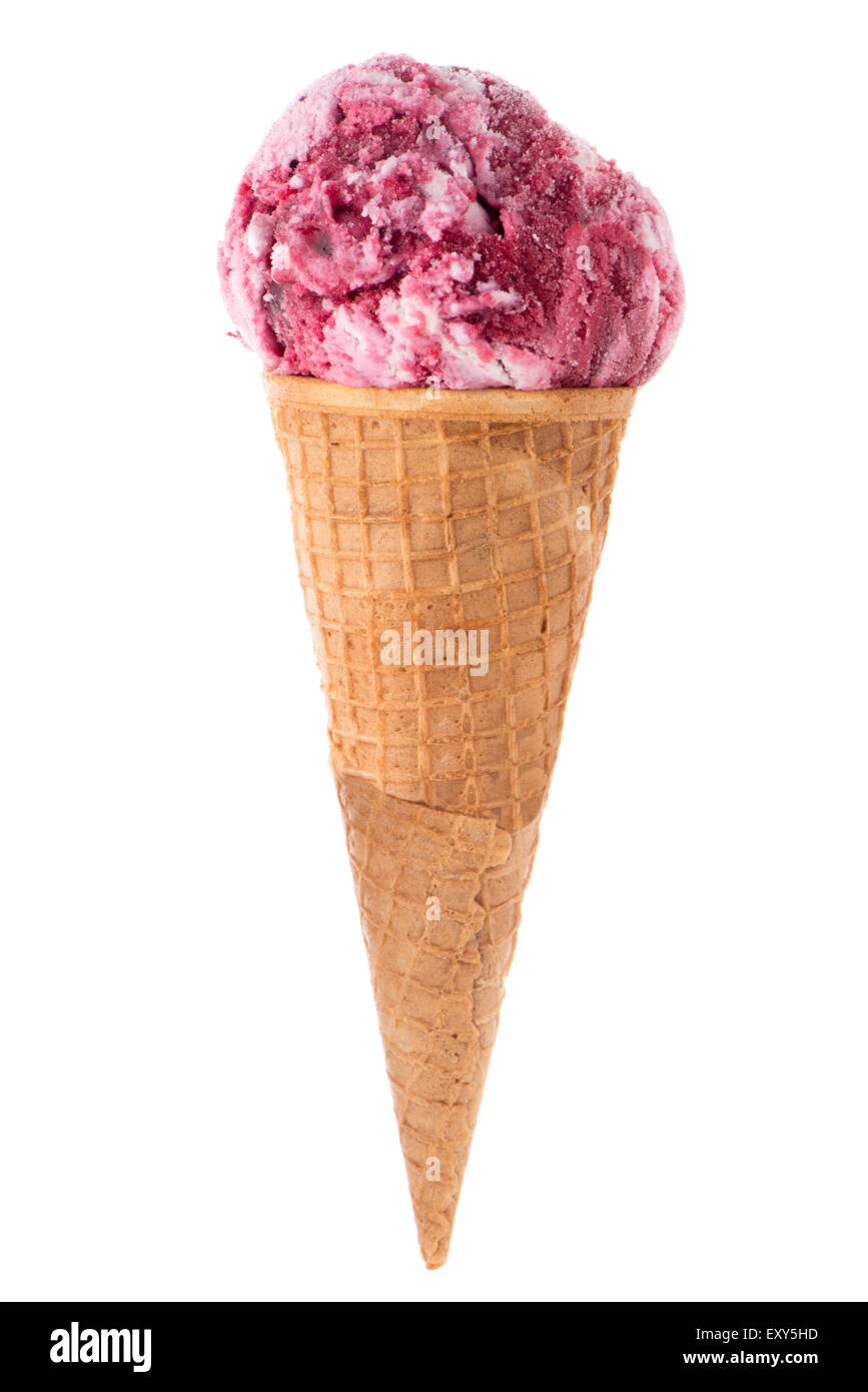 Ice cream cone with scoop of red fruits isolated on white background ...