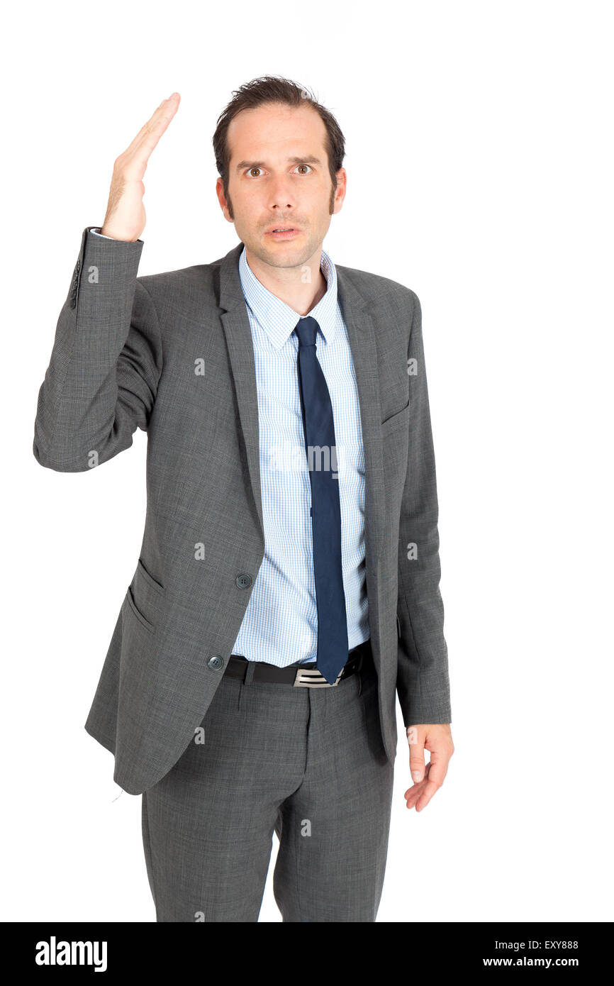 Handsome businessman doing different expressions in different sets of ...