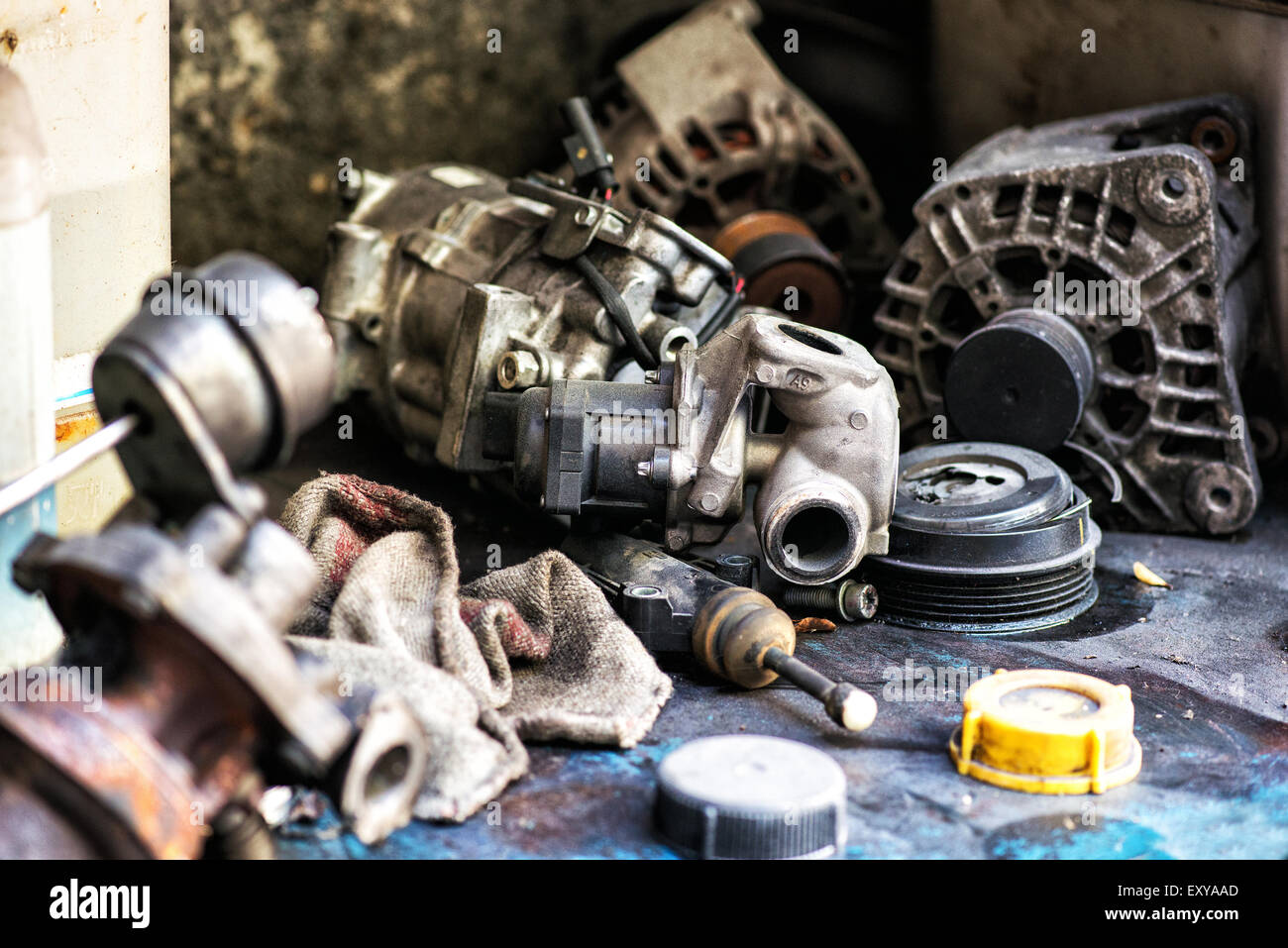 Old obsolete discarded motor vehicle components Stock Photo - Alamy