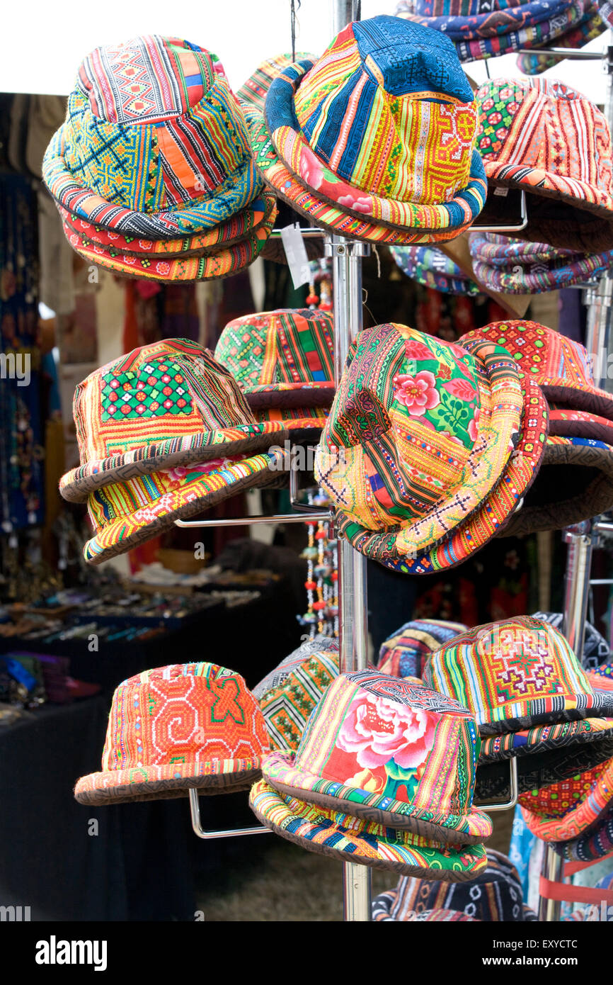 Hat Stand full of colorful woven hats Stock Photo - Alamy