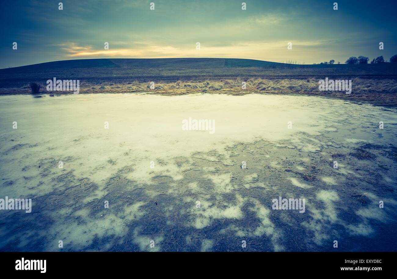 Vintage photo of dry grass field. Photo with old colors mood.Cultivated ...