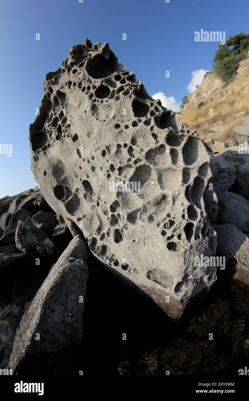 Sharp rock cavities by eroded by the sea at Tavros area, Androni quay ...