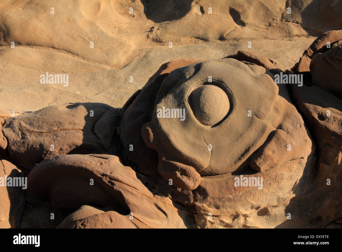 Closeup view of volcanic rock formations/ shapes at falakro cape during ...