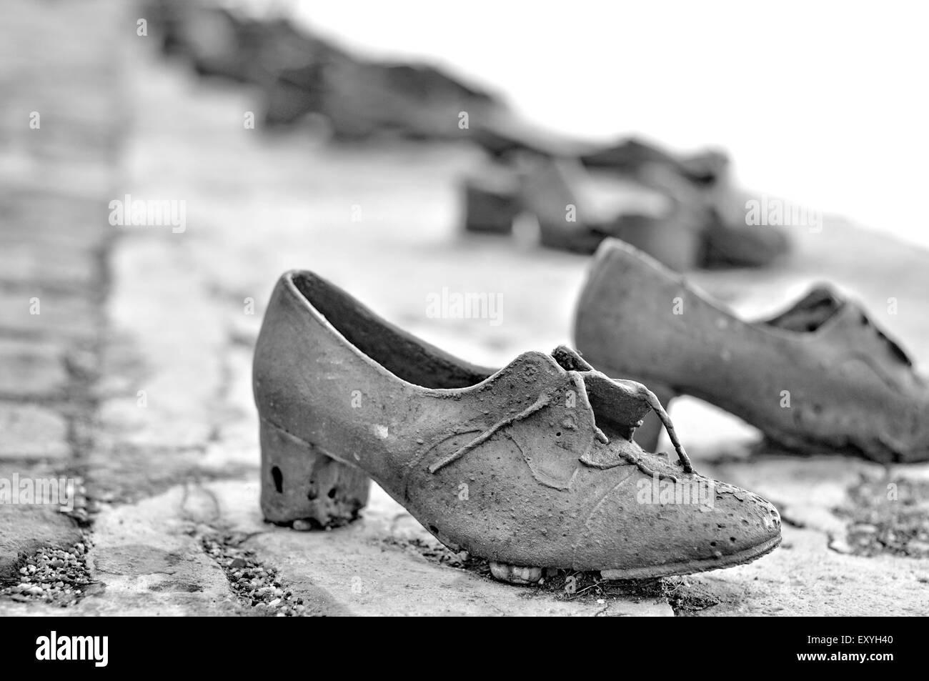 Metallic shoes at Budapest. Memorial for the people who was shot into ...