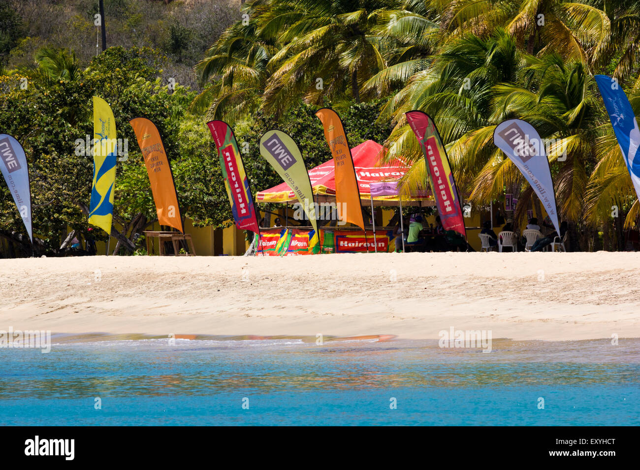 Beach Bar View with Colorful Flags at the Regatta Festival; Saline Bay ...