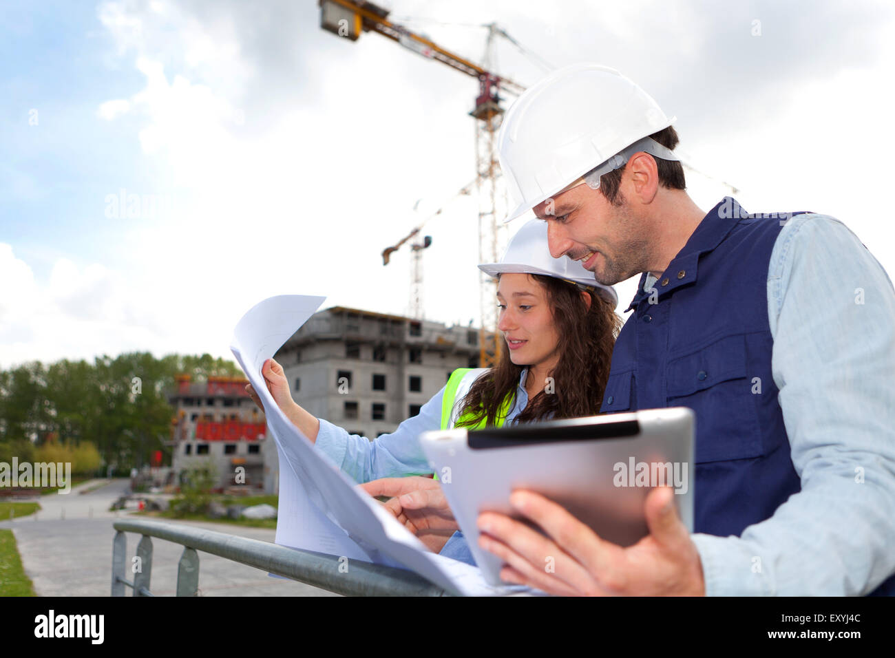 View of Co-workers working on a construction site Stock Photo - Alamy