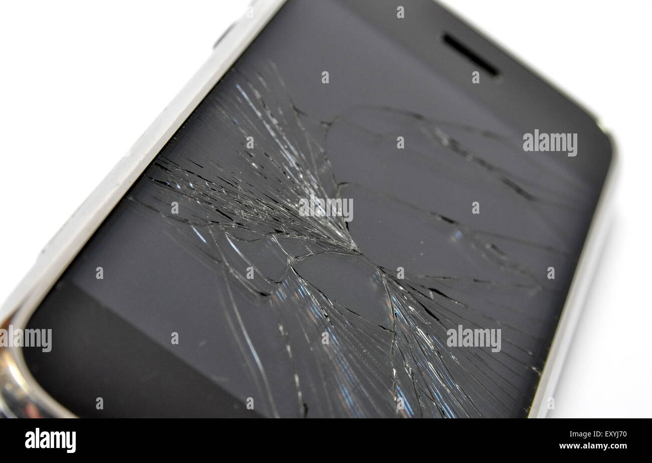 Mobile phone with broken screen Stock Photo - Alamy
