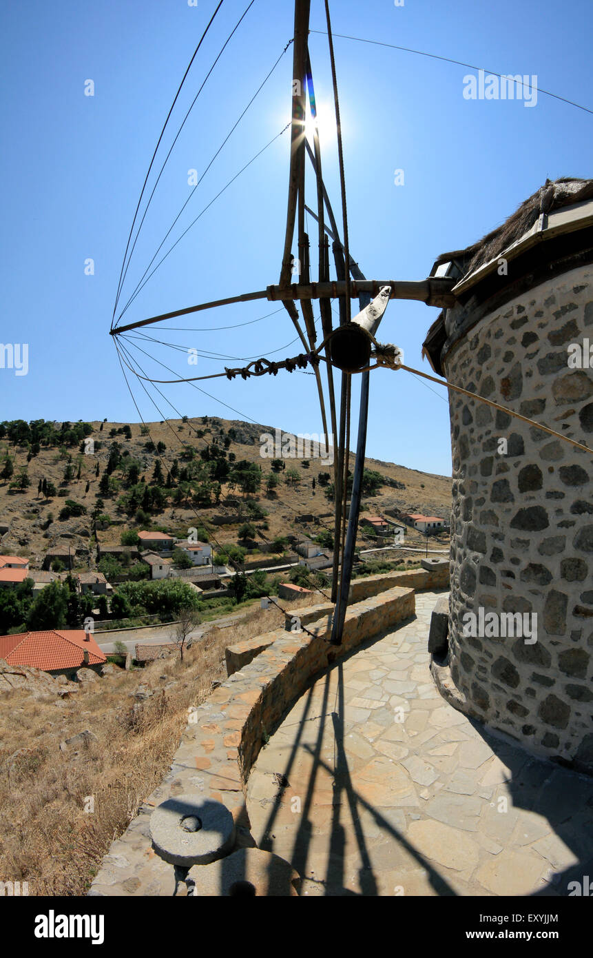 Closeup view of restored Greek traditional windmill skeleton detail in ...