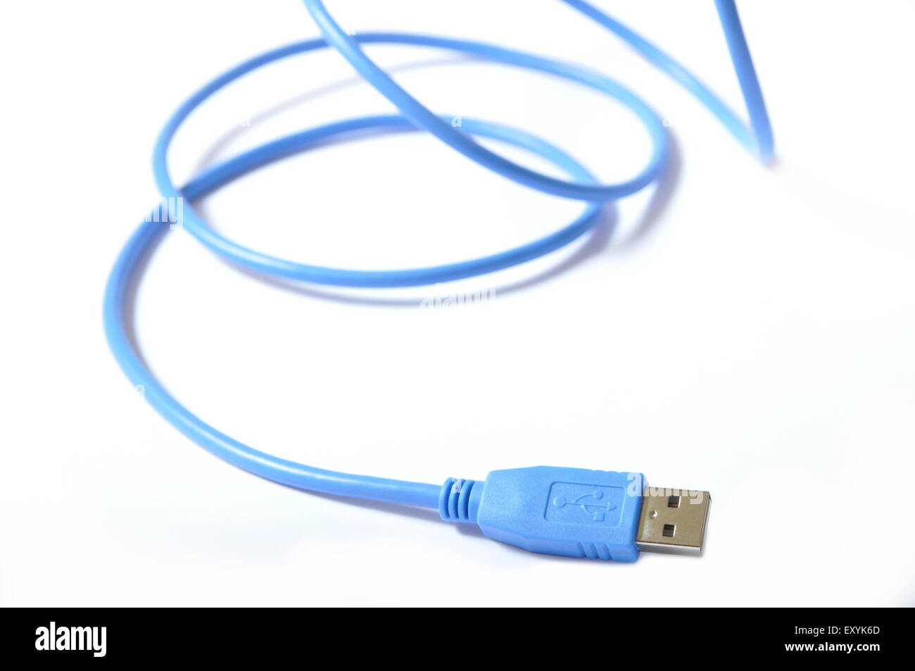 Blue USB cable on white background Stock Photo - Alamy