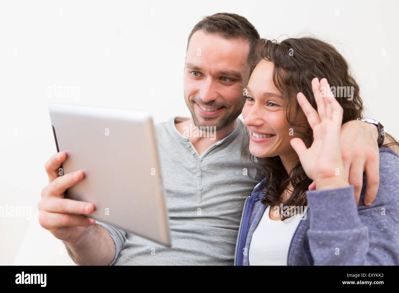 Video call tablet woman hi-res stock photography and images - Alamy