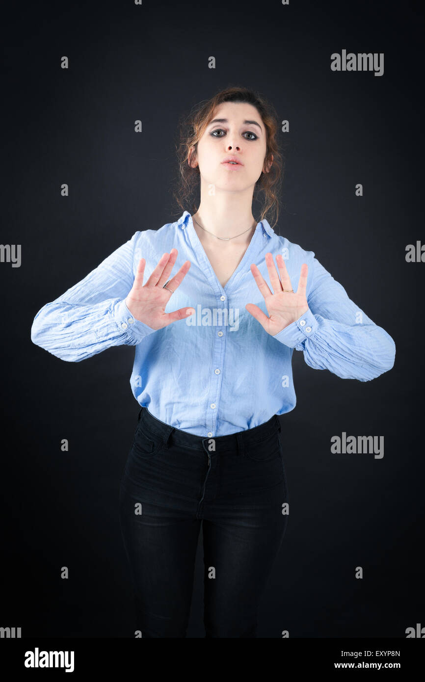 Beautiful woman doing different expressions in different sets of ...
