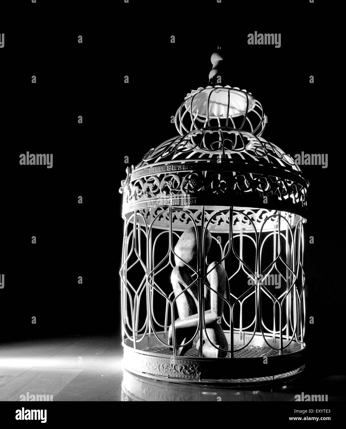 Wooden figurine in a cage Stock Photo - Alamy