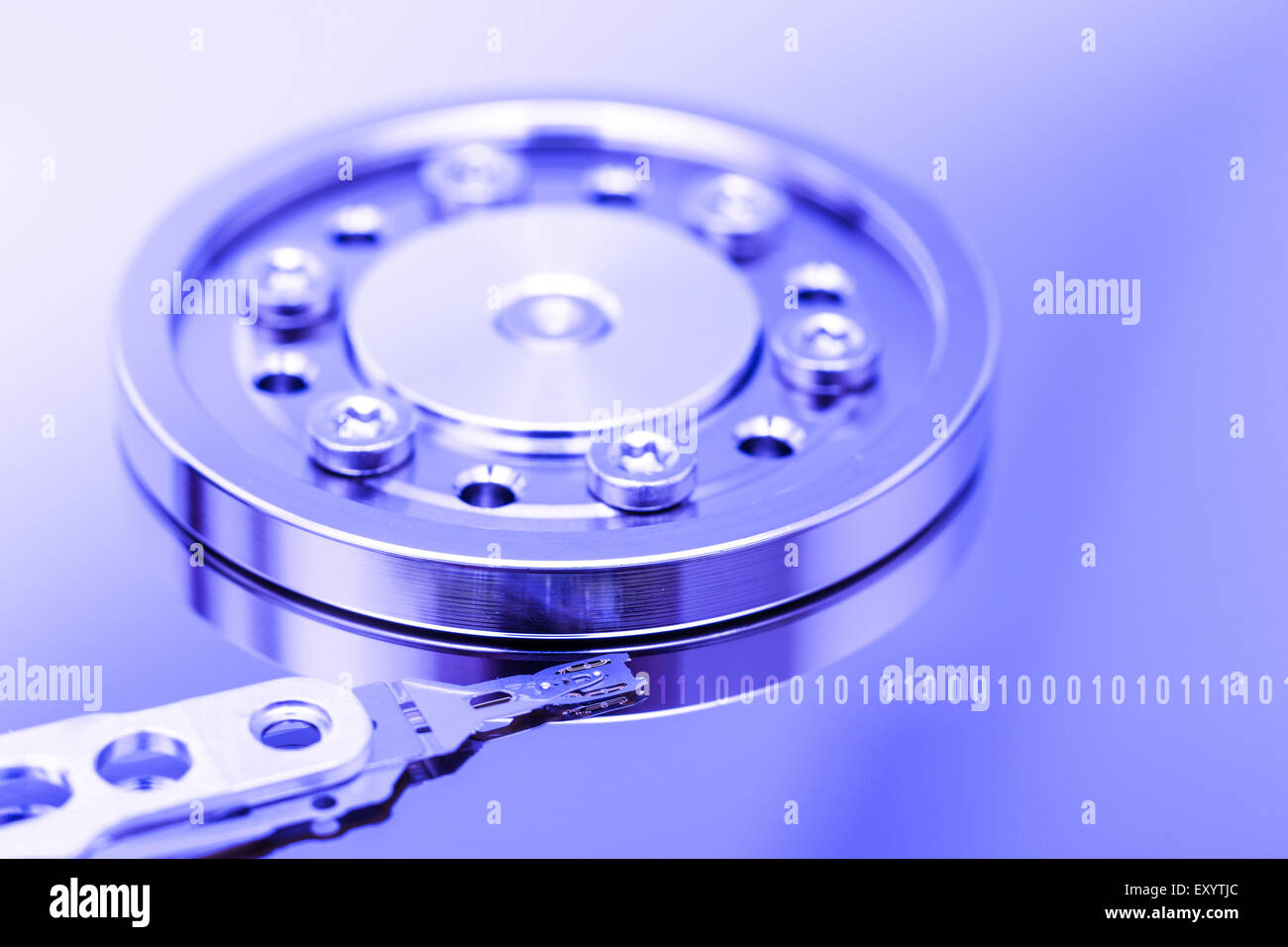 Computer Hard Disk Drive Internals And Binary Number Code Stock Photo ...
