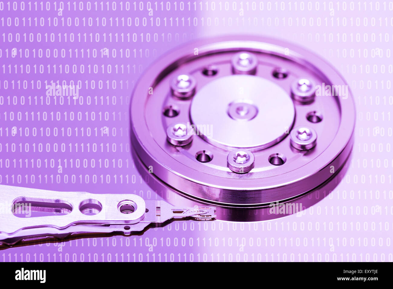 Computer Hard Disk Drive Internals And Binary Number Code Stock Photo ...