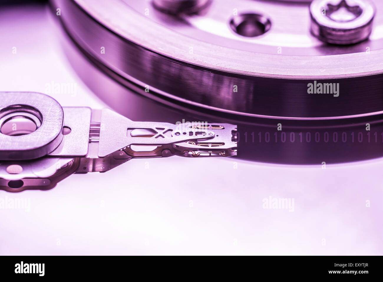 Computer Hard Disk Drive Internals And Binary Number Code Stock Photo ...