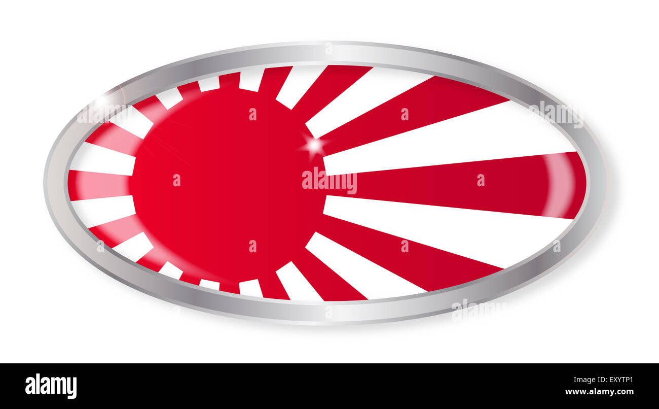 Oval silver button with the Japanese flag isolated on a white ...