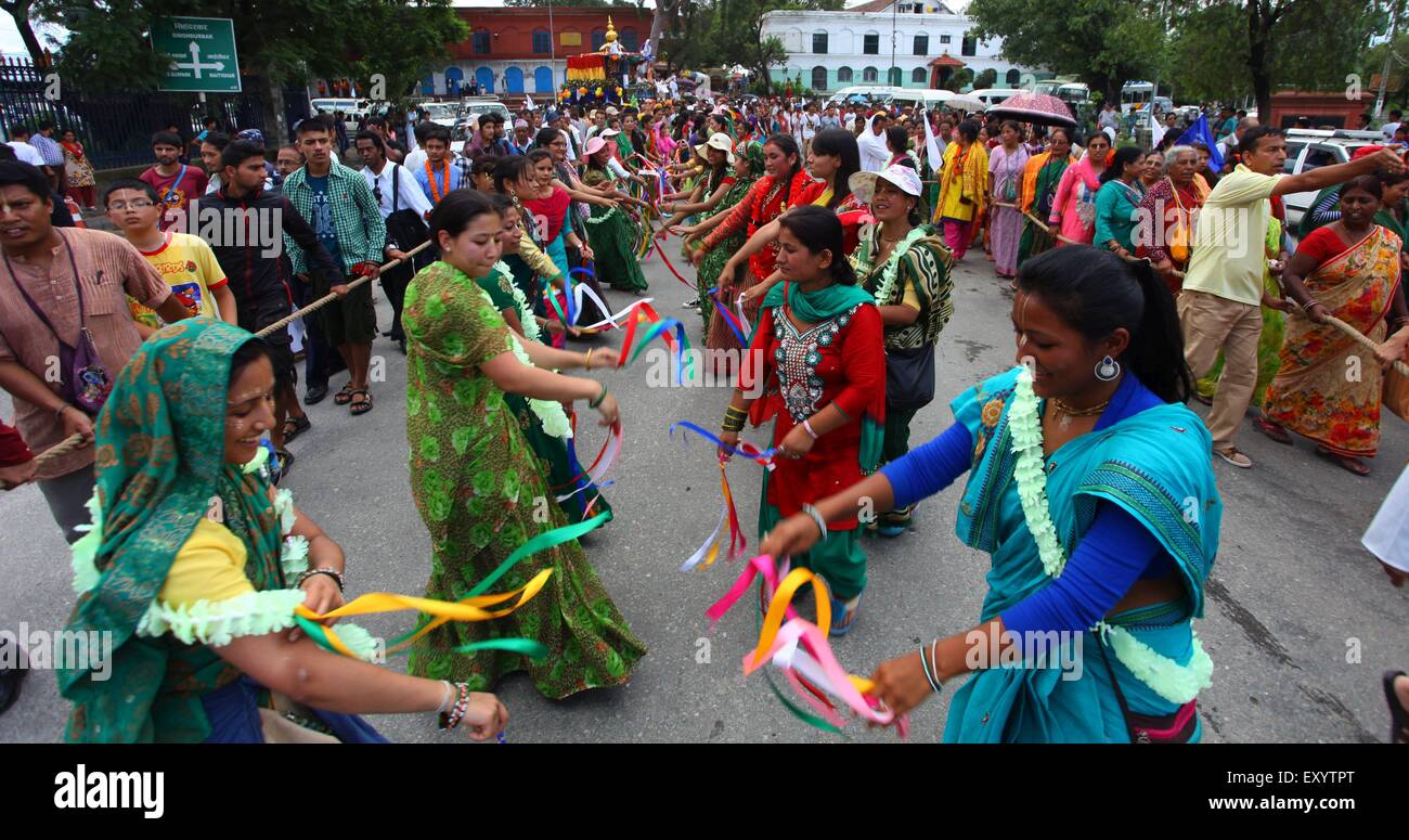 Kathmandu, Nepal. 18th July, 2015. Nepalese devotees dance during ...