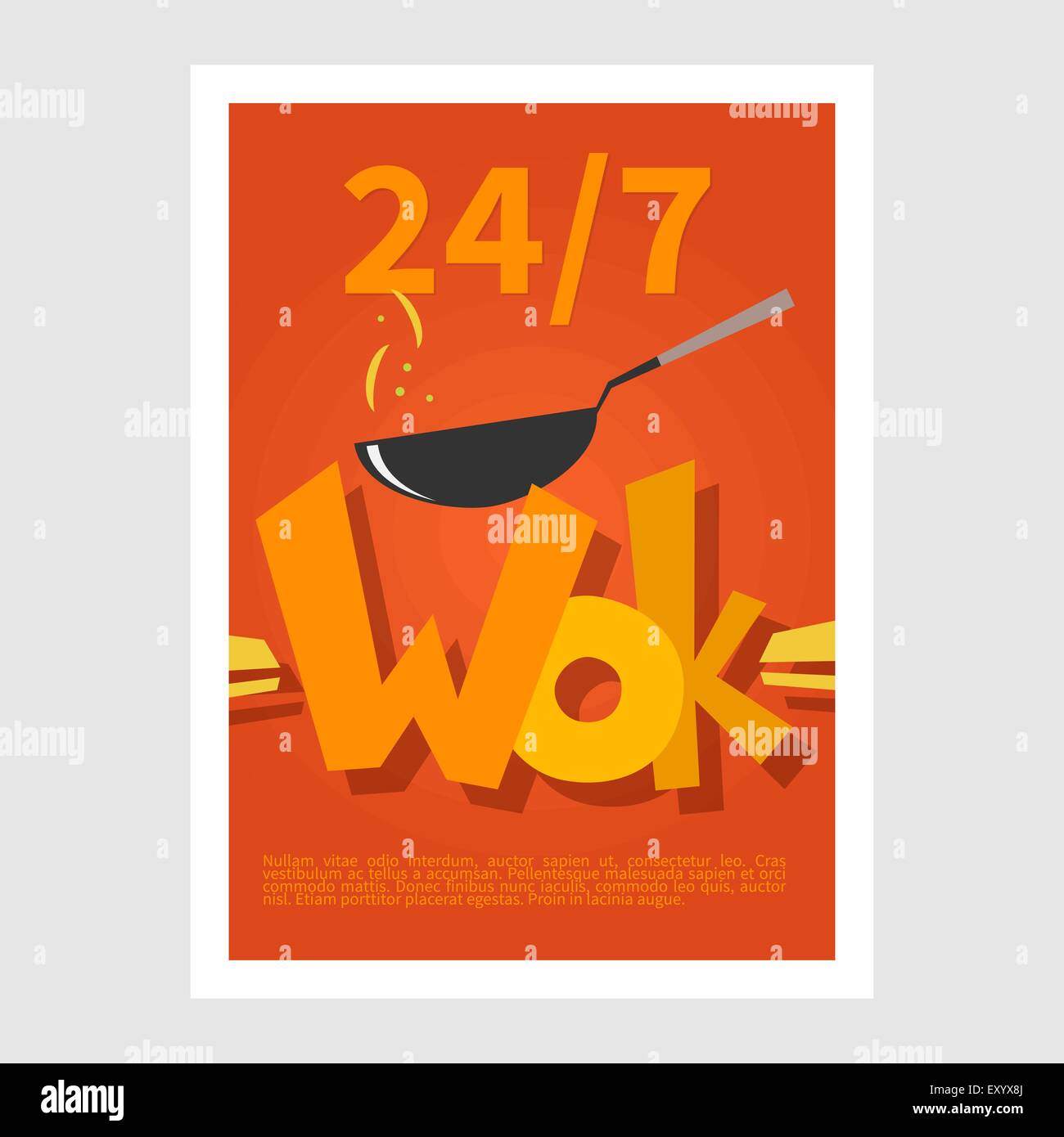 Wok poster. Template poster of wok restaurant. Flat style illustration ...