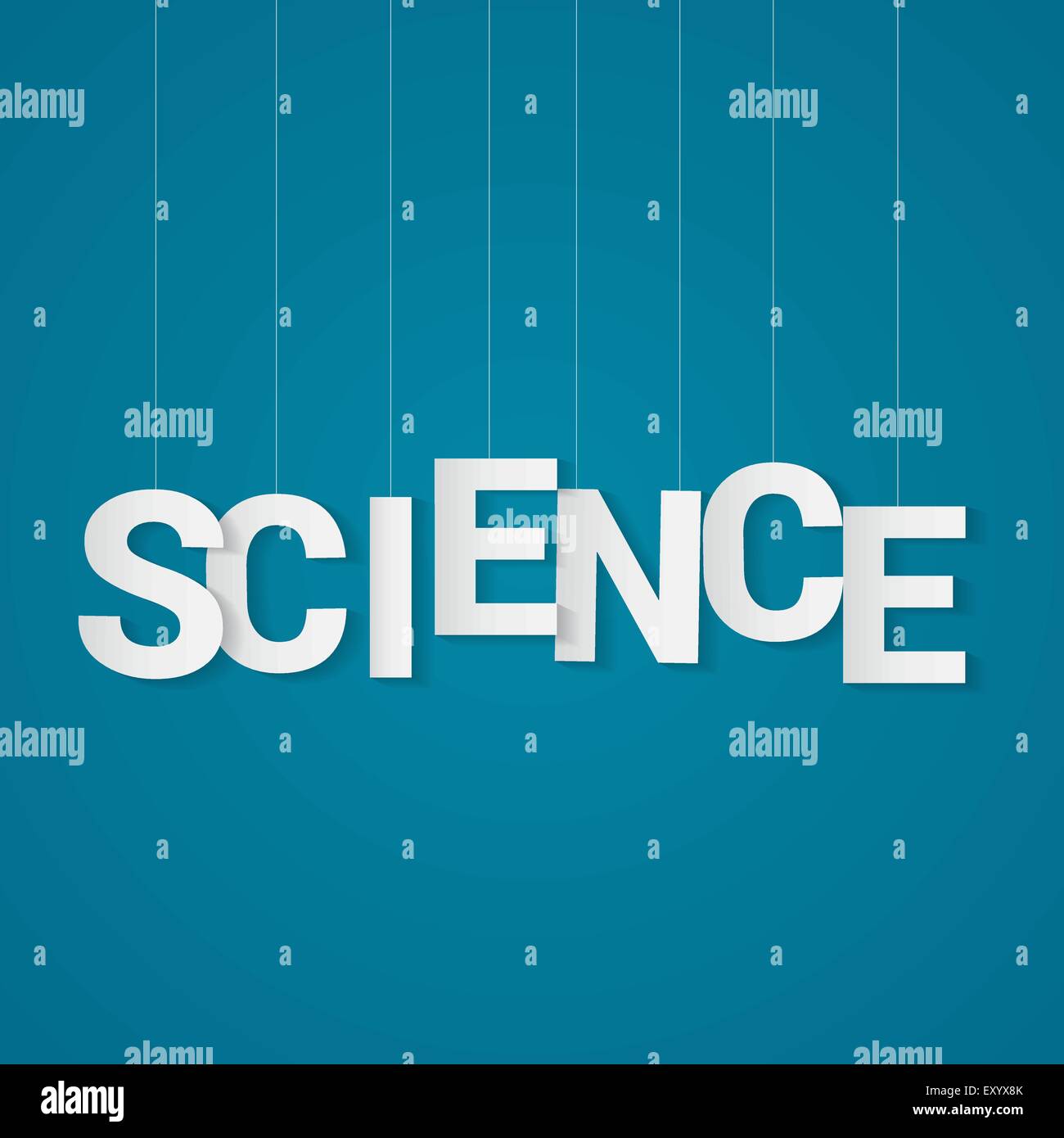 Science text with paper letters, attached to string over yellow ...