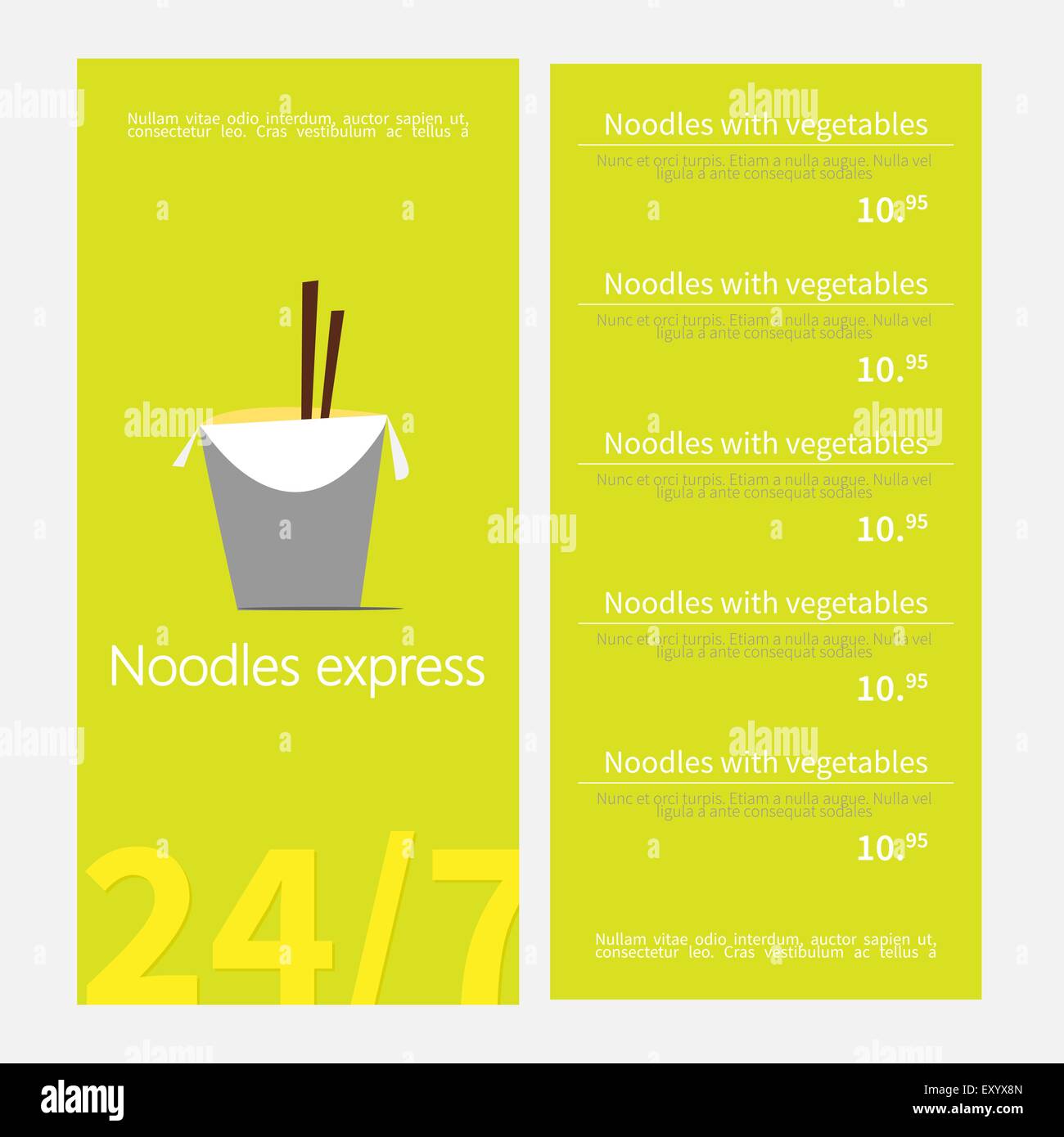 Noodles restaurant menu. Template menu of noodles restaurant. Flat ...