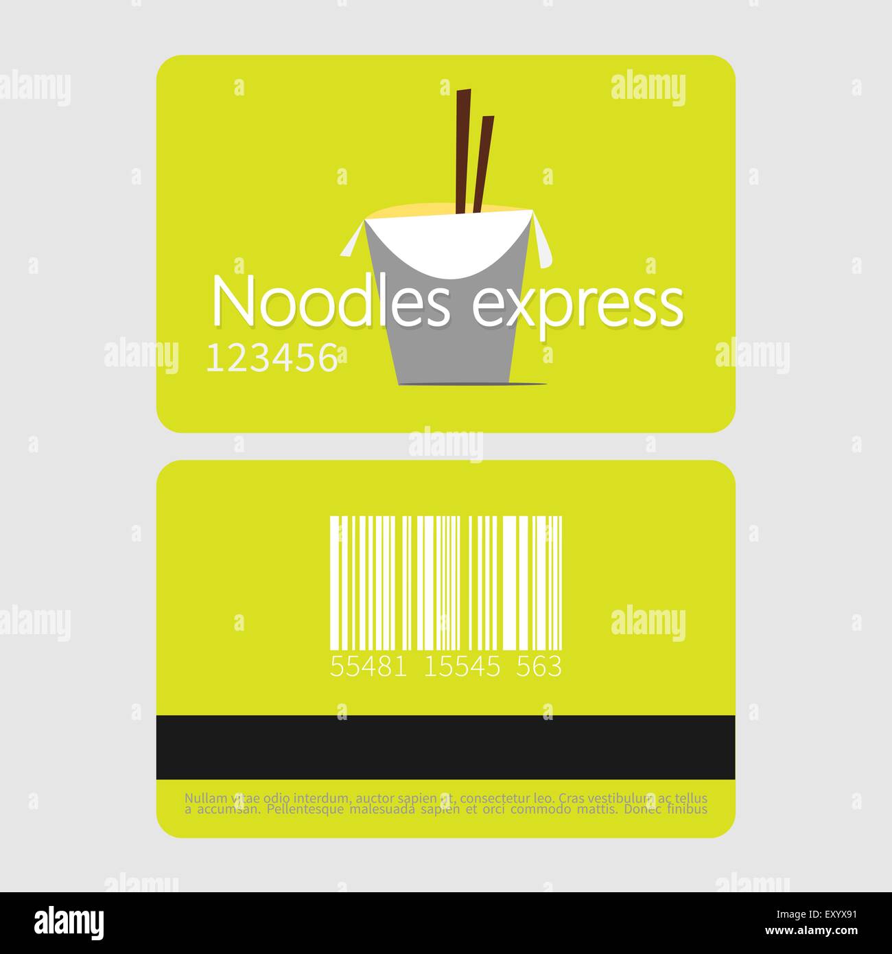 Noodles restaurant. Template loyalty card design. Flat style vector ...