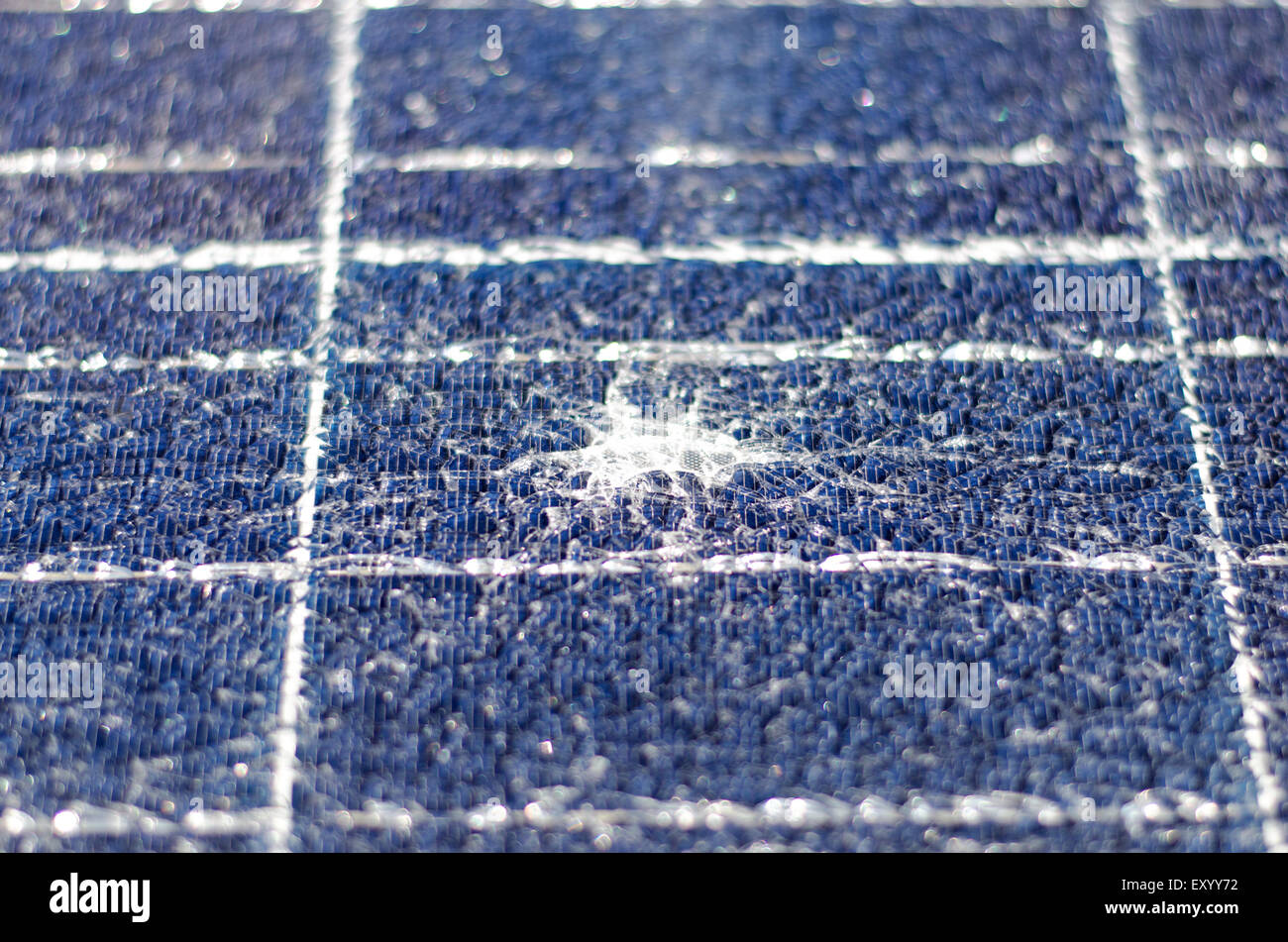 Detail of a broken photovoltaic panel for renewable electric production ...