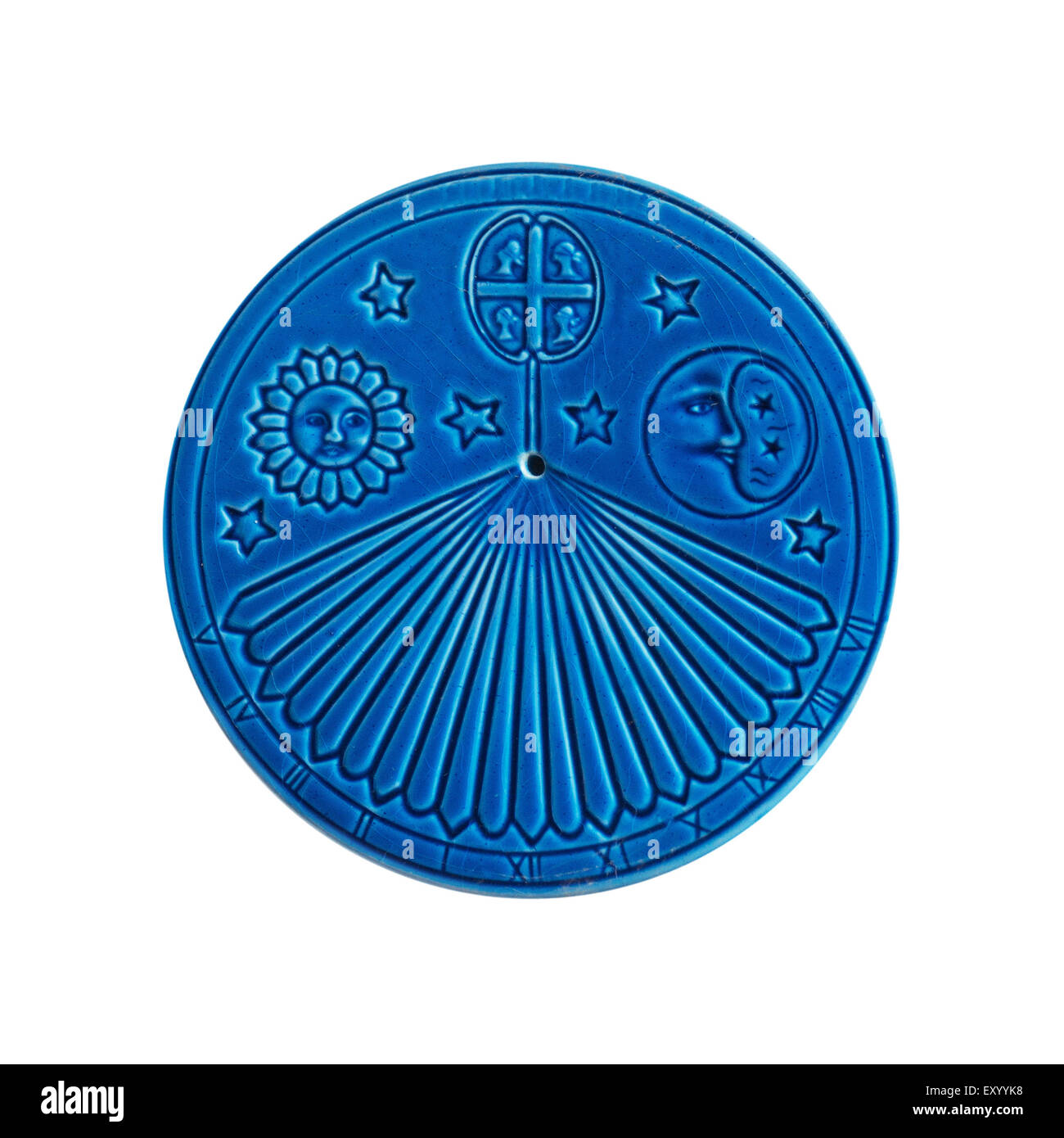 blue ceramic sundial isolated on white background Stock Photo - Alamy