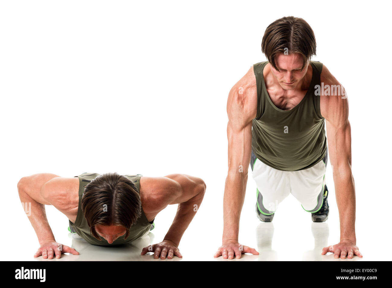 Push up exercise. Studio shot over white Stock Photo - Alamy