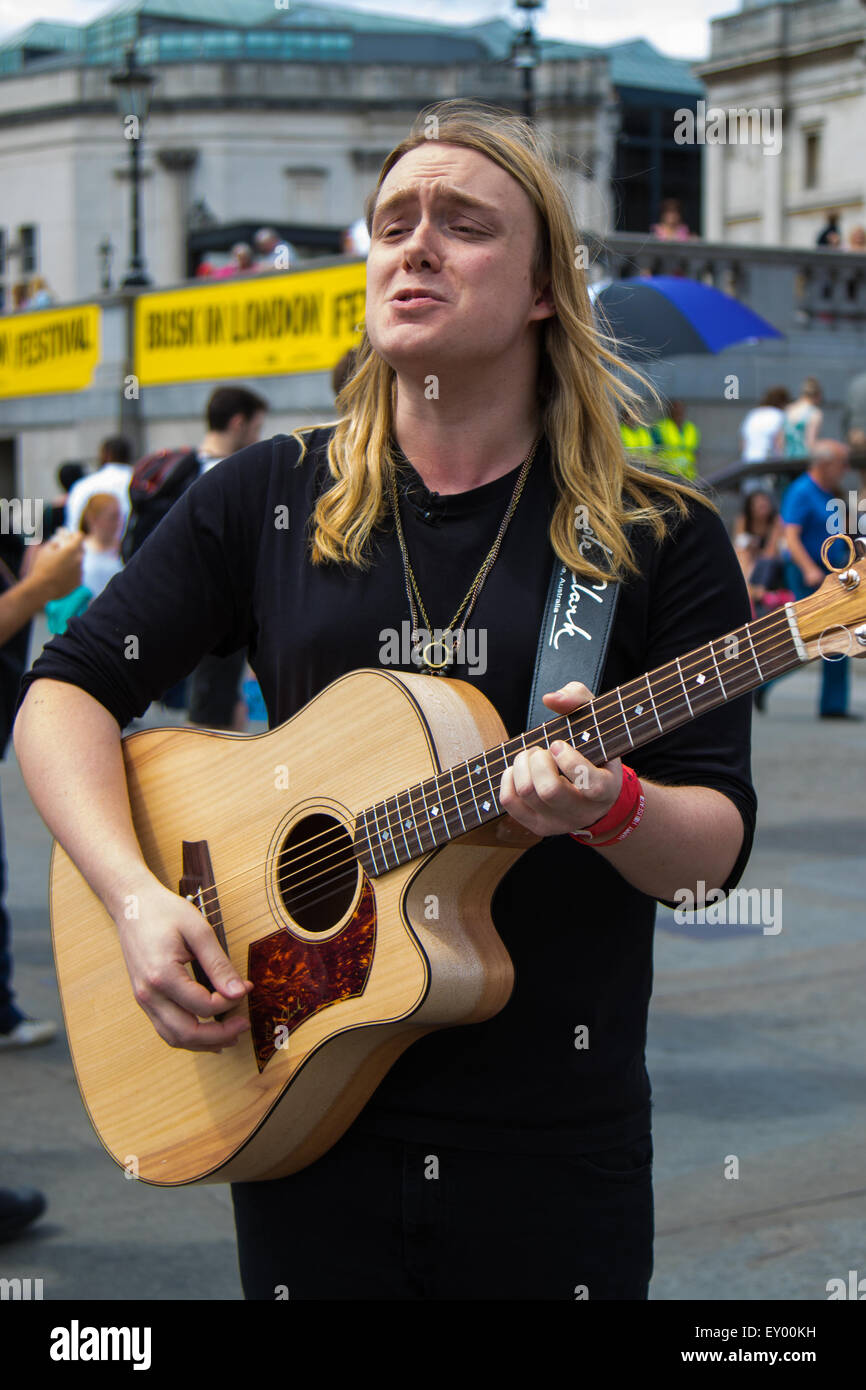 London, July 18th 2015. A singer performs in Trafalgar Square during ...