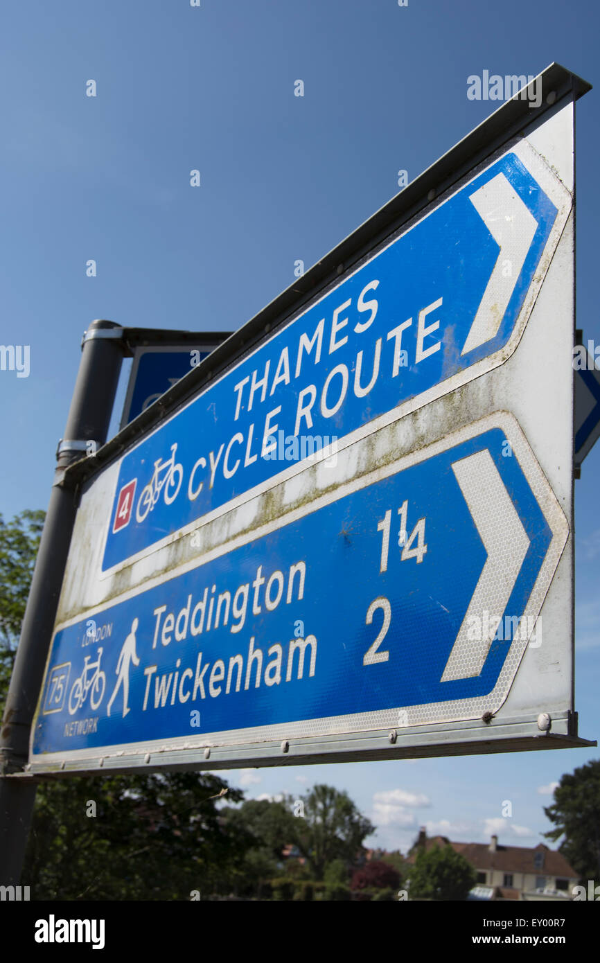 cycle route signs with directions for the thames cycle path, teddington ...