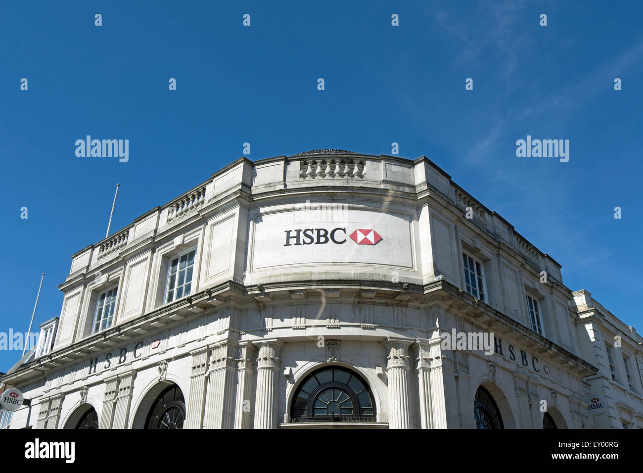 exterior with name and logo of a branch of hsbc bank occupying a 19th ...