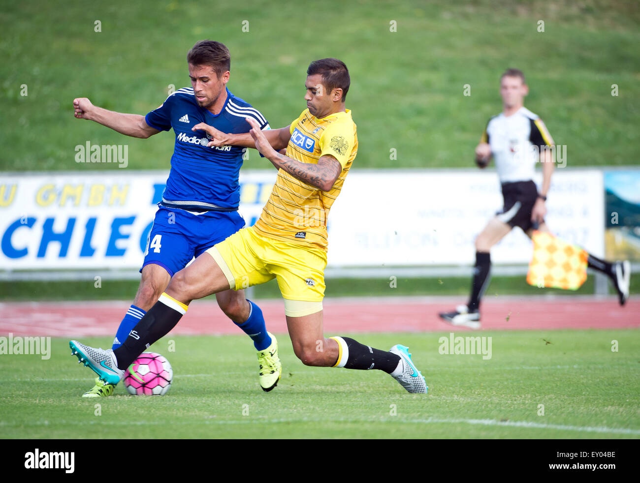 Lienz, Austria. 18th July, 2015. Ingolstadt's Stefan Lex (l) and ...