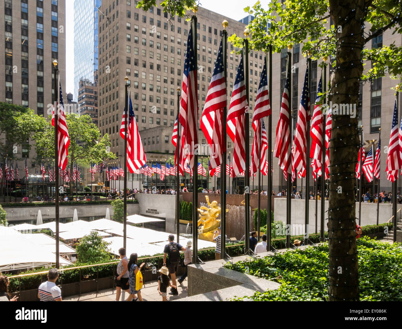 American Flags at Rockefeller Center Plaza, NYC Stock Photo - Alamy