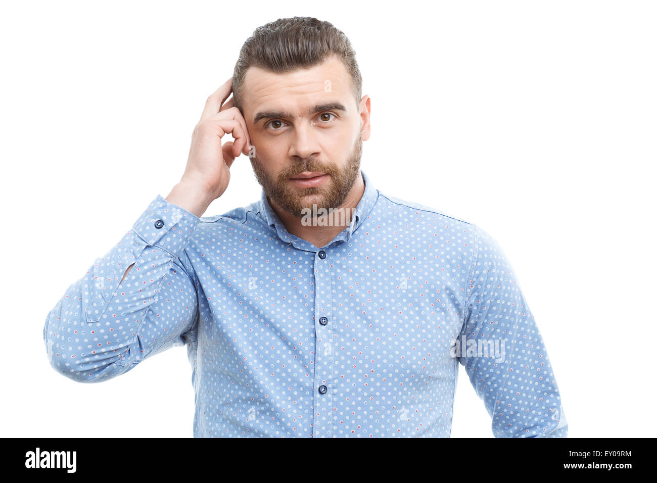 Man touching his head with hand Stock Photo - Alamy