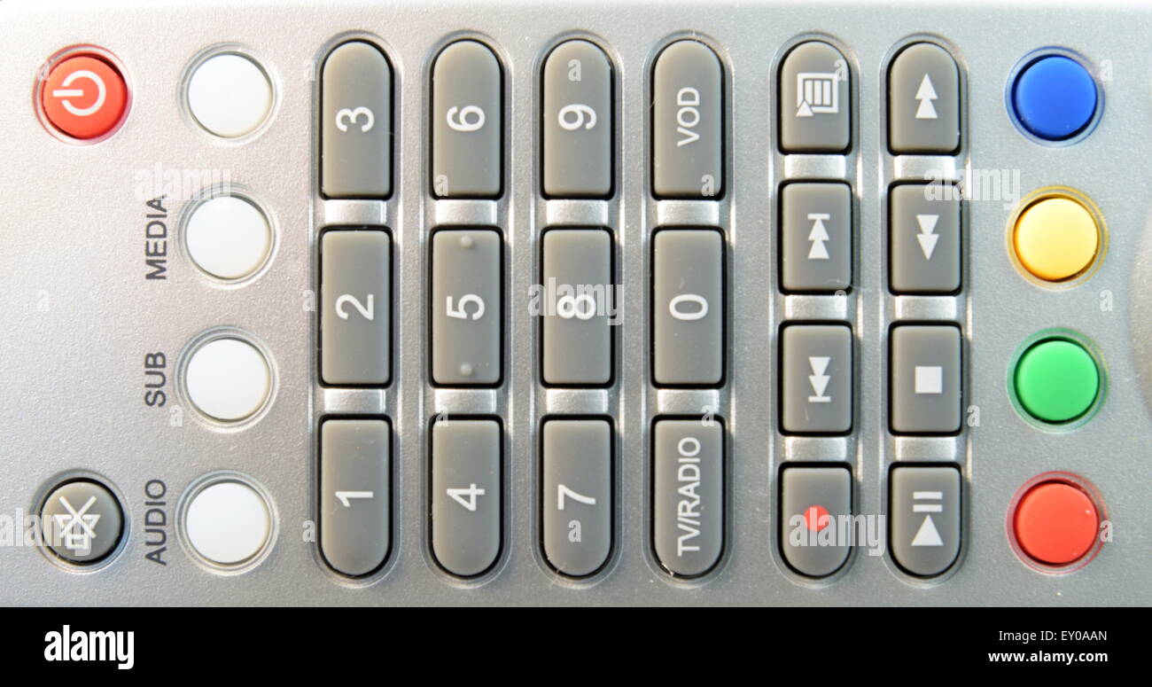 Close up Television and receiver remote control, keypad Stock Photo - Alamy