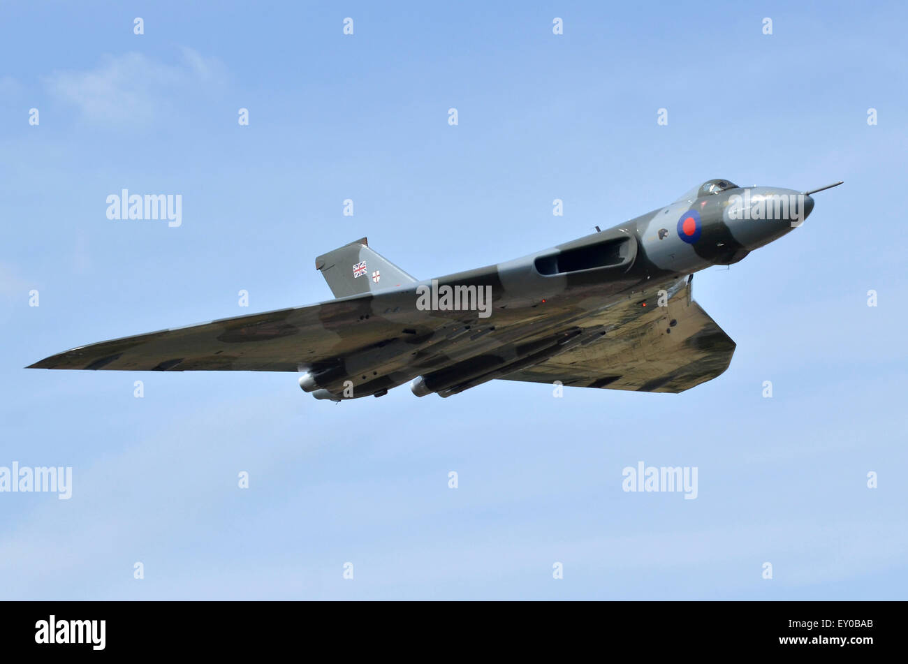 Avro Vulcan B2 bomber in RAF camouflage displaying at RIAT 2015 ...