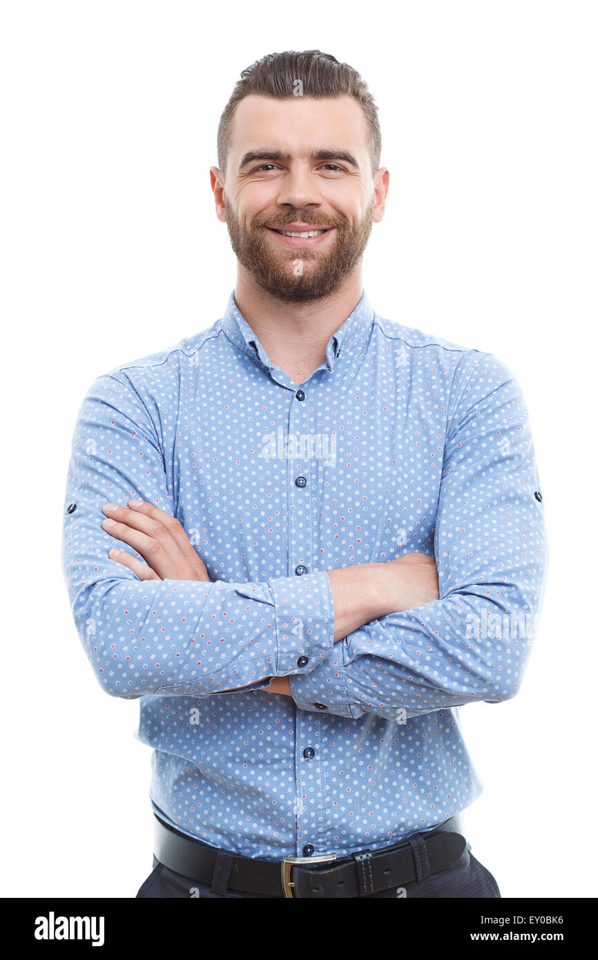 Solid man with crossed arms isolated background Stock Photo - Alamy